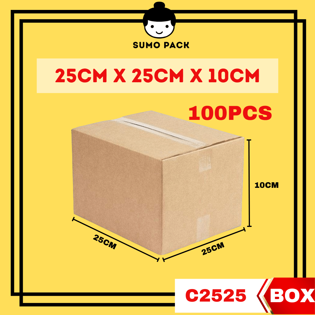 Carton Box 25cmx25cmx10cm (C2525) - 100Pcs – Sumopack Sdn Bhd 202101032283 (1432583-H)